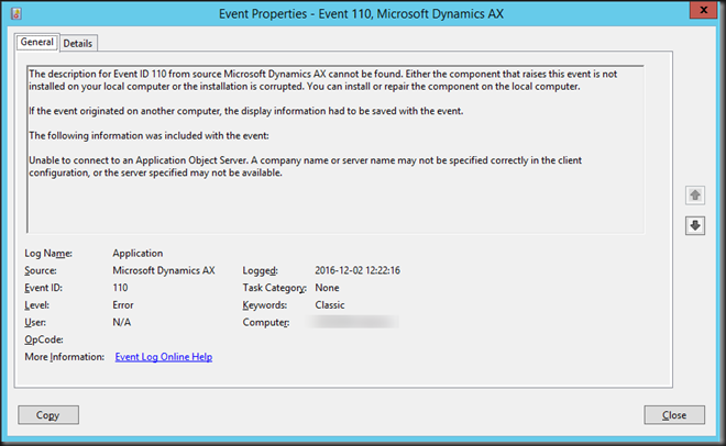 Problems with Event viewer messages for AX – JohanPersson.nu